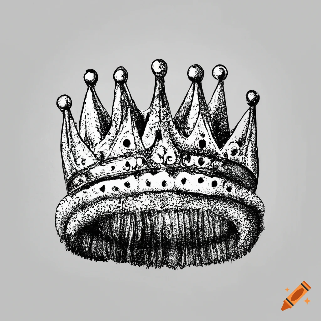 Luxurious crown with fur illustration in pen and ink on Craiyon