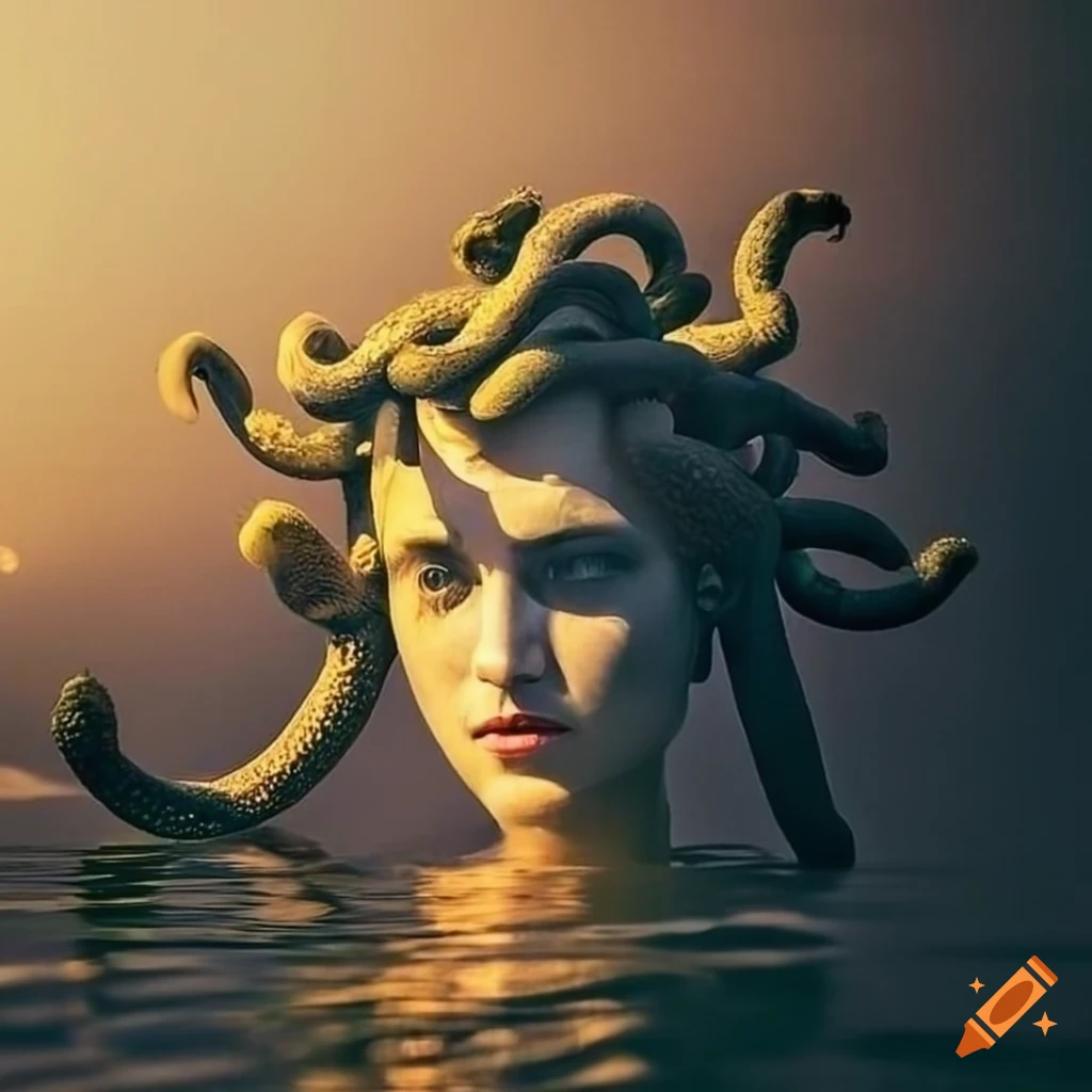 Medusa in a misty evening on a row boat on Craiyon