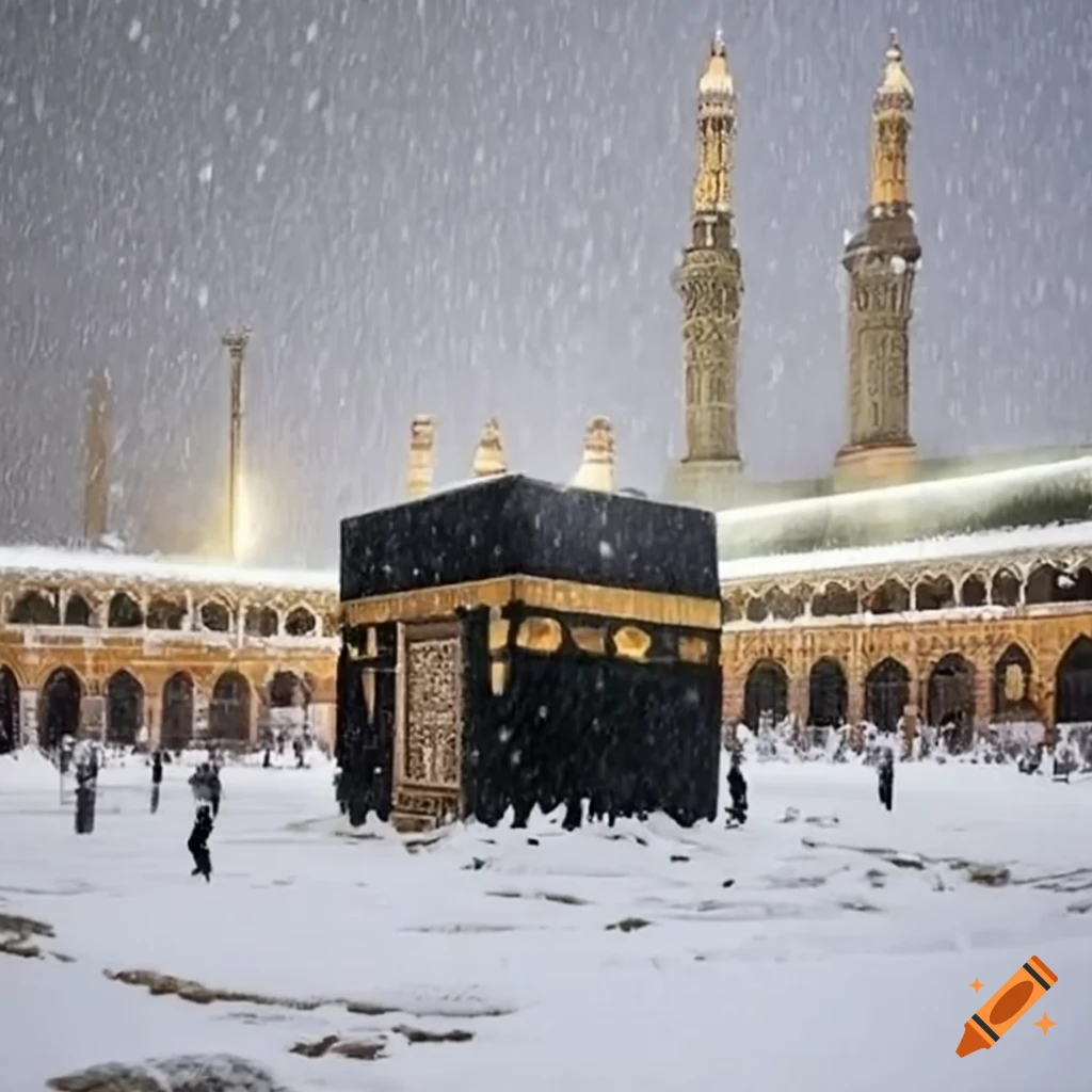 Snowfall in front of the kaaba sharif on Craiyon