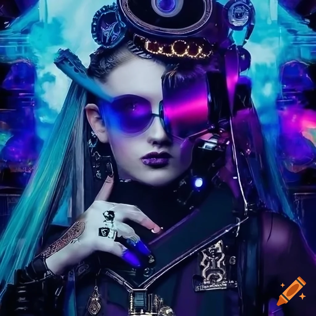 Steampunk biker team in a cosmic dreamscape with ethereal goth attire ...