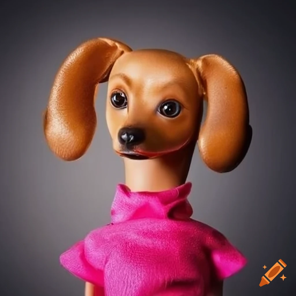 Adorable sausage dog dressed as barbie on Craiyon