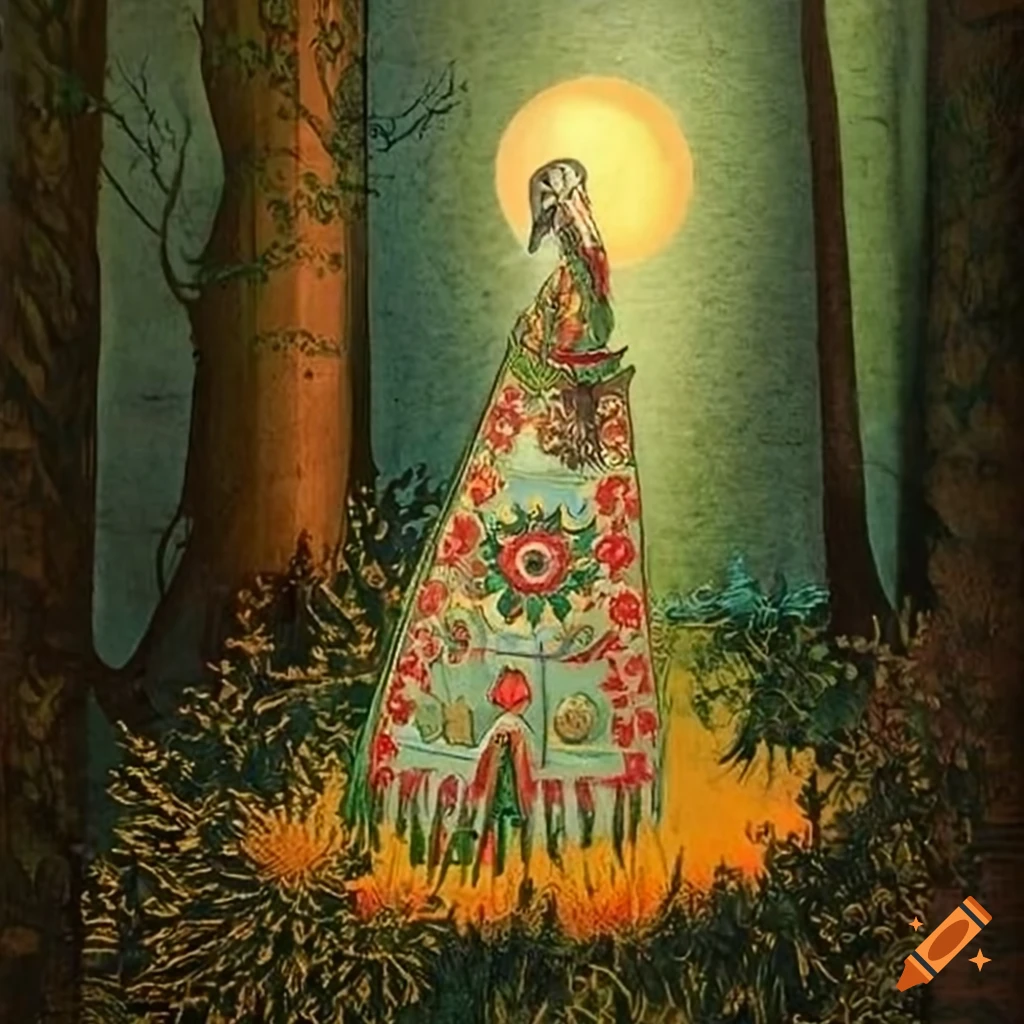 Illustration of a beautiful Curandera in a forest during Fall on Craiyon