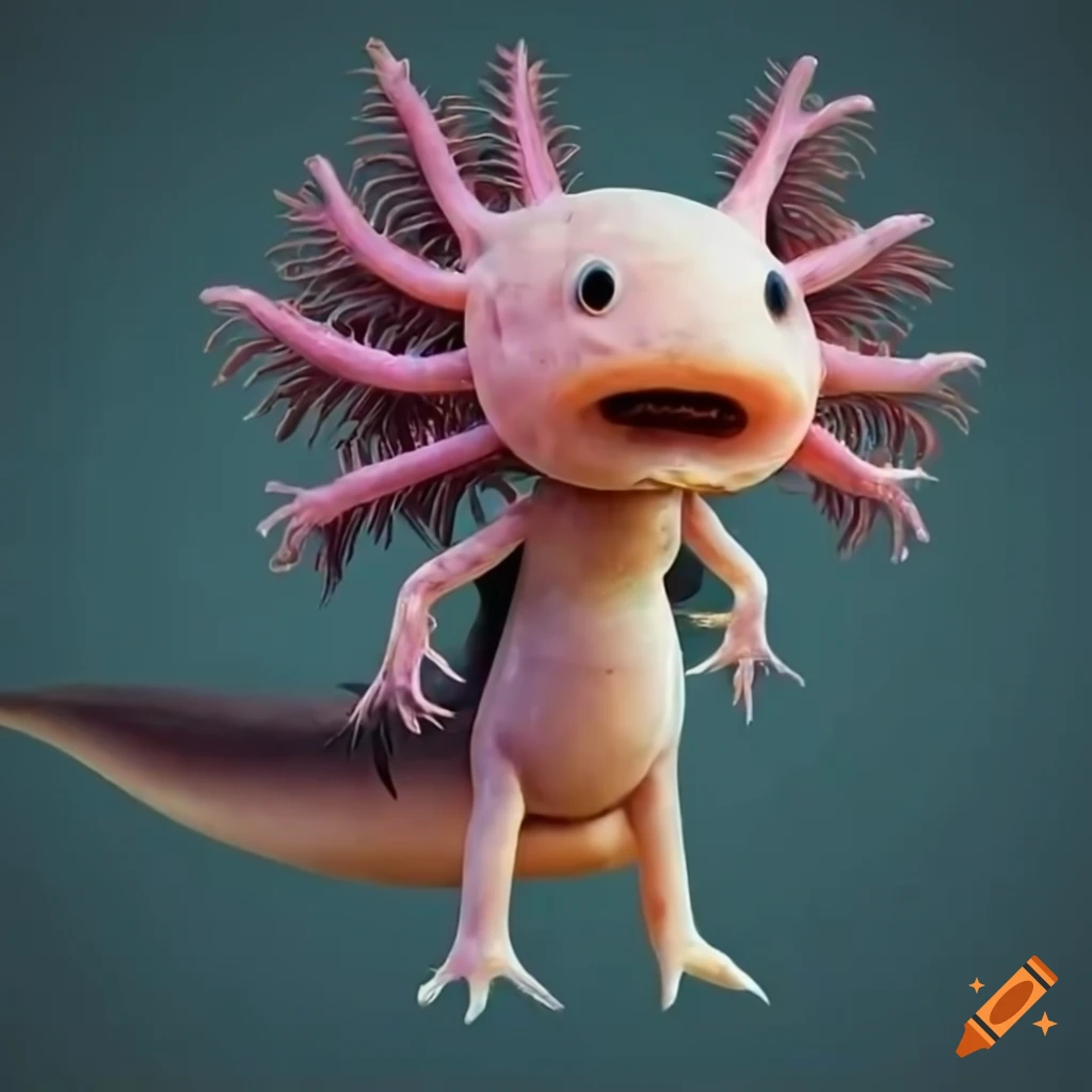 Axolotl standing on back legs with tail on Craiyon