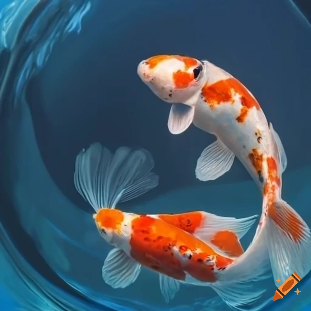 Vivid koi fish jumping from a bowl into the ocean on Craiyon