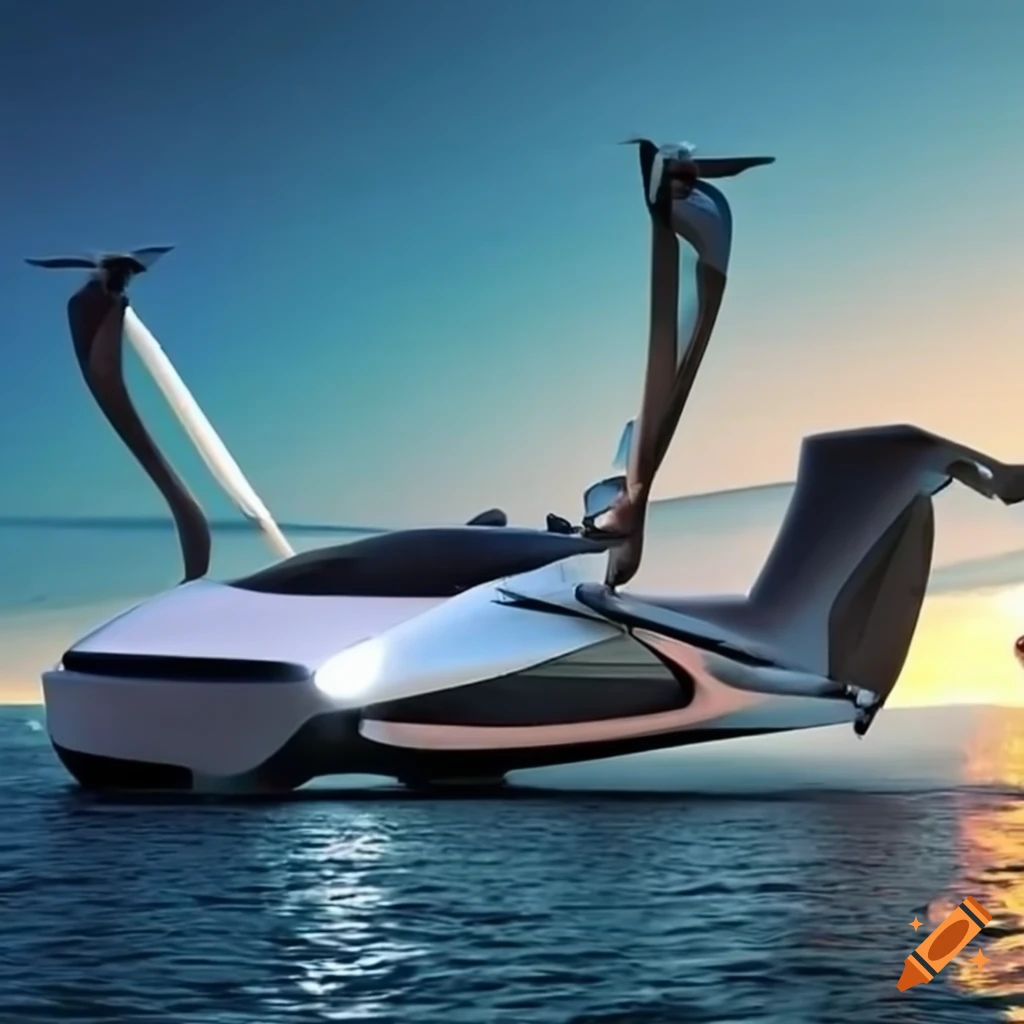 Convertible flying car for tourists with sleek design and propellers on ...