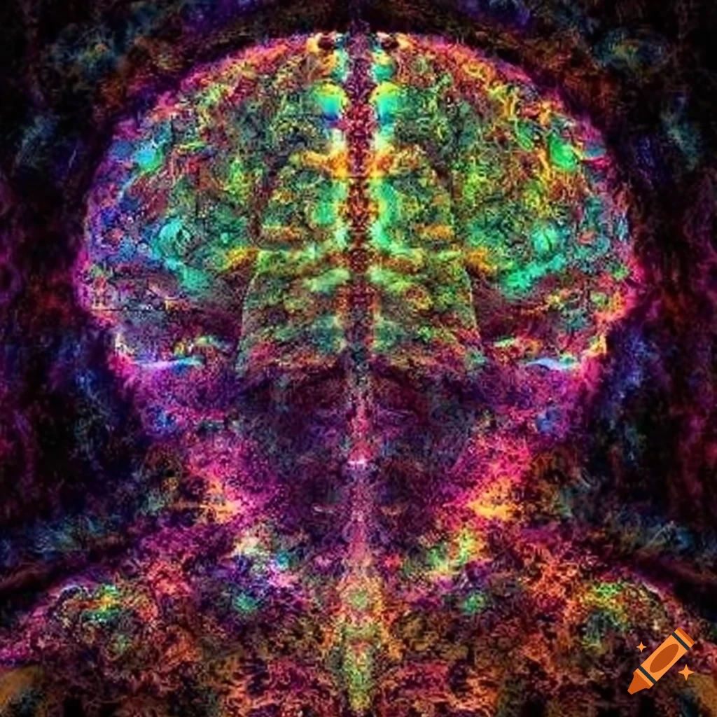 Psychedelic tree with fractal branches forming a transparent brain on ...
