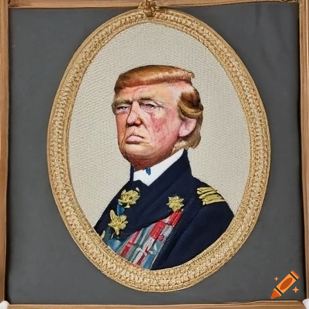 Embroidery portrait of donald trump as a general in vintage style on ...