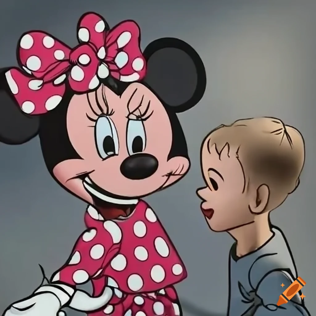 Minnie mouse playfully scaring a boy on Craiyon