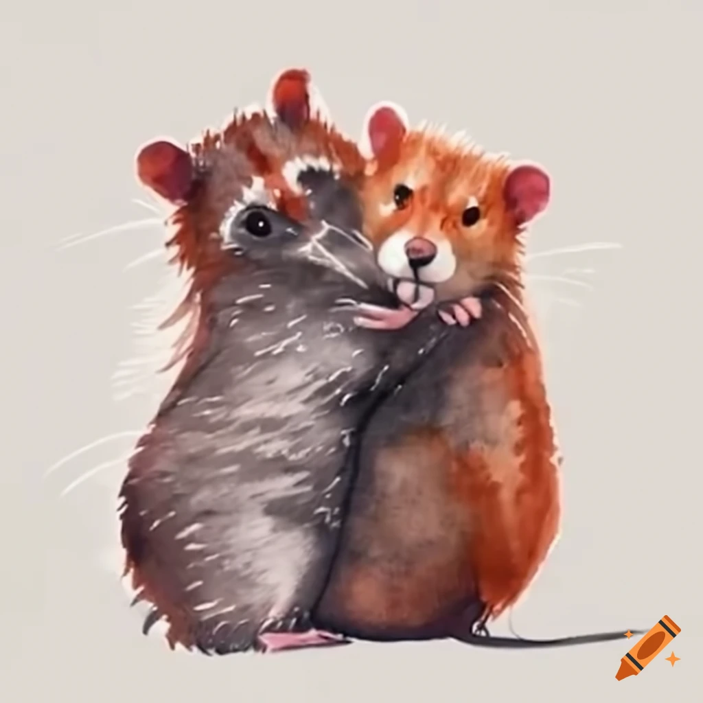 Red-haired rat hugging a raccoon on Craiyon