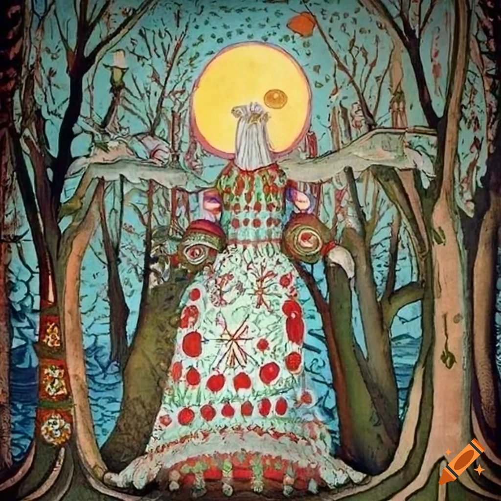 Illustration of a beautiful Curandera in a forest during Fall on Craiyon