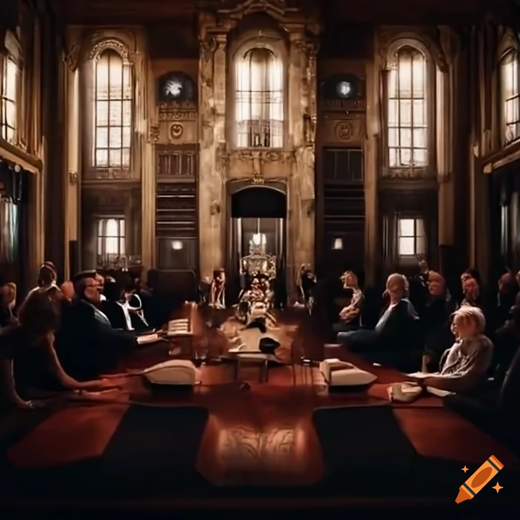 Group of professionals in a meeting room deep in discussion on Craiyon