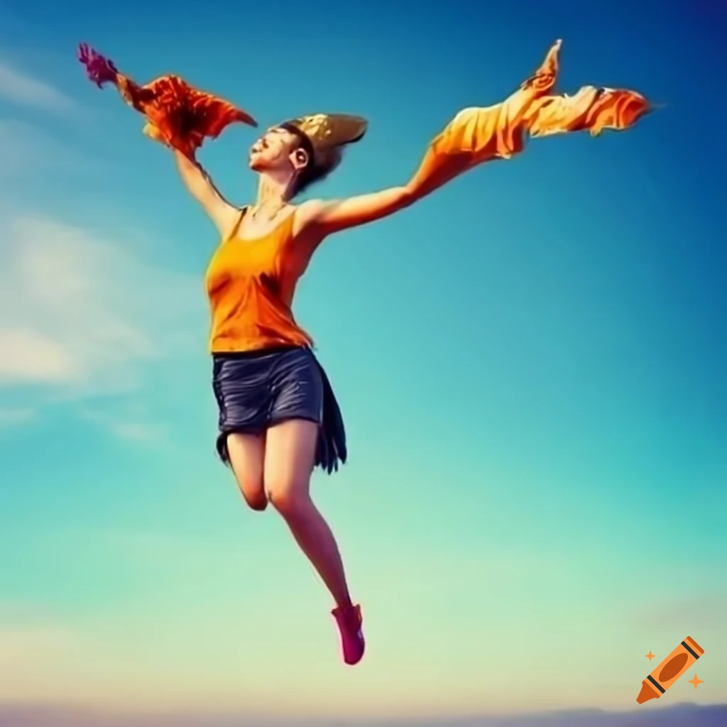Woman throwing a scarf into the sky on Craiyon