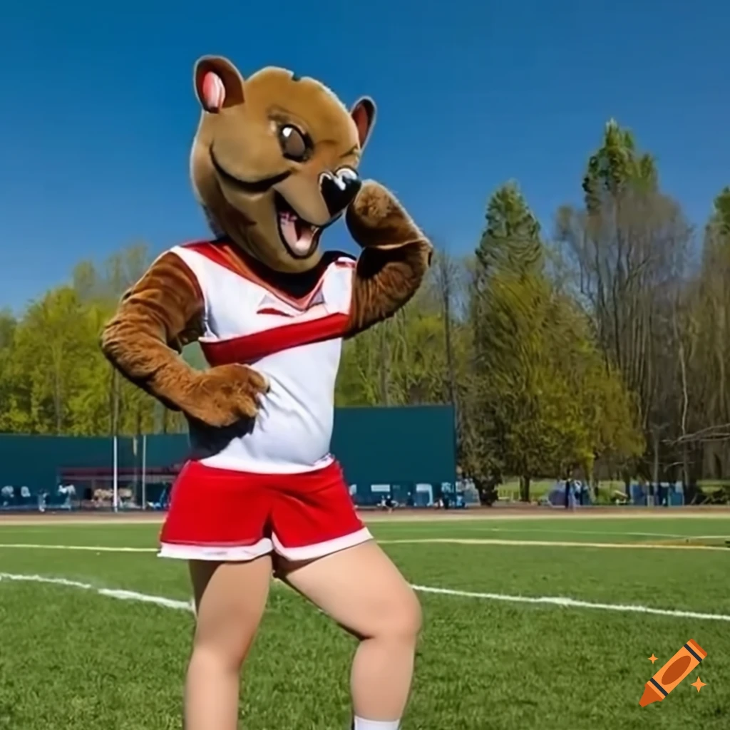 Fossa mascot in cheerleader uniform at sports field on Craiyon