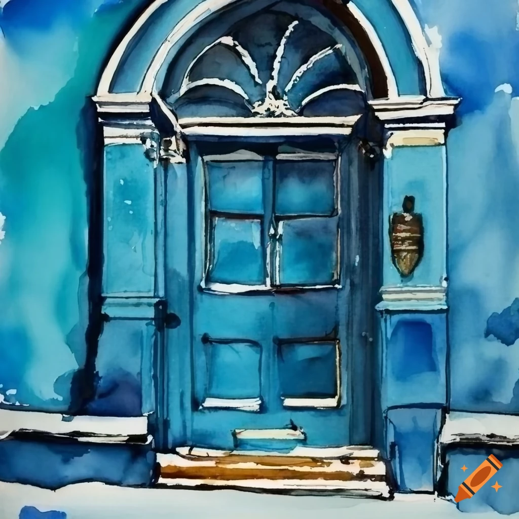 Notting hill blue door in watercolor painting on Craiyon