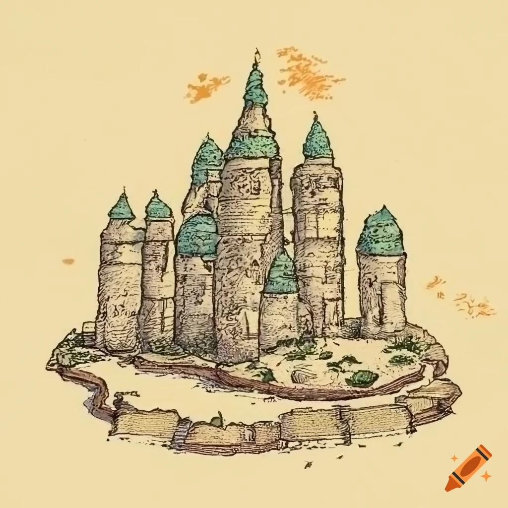 Old school rpg map with hand-drawn pointillism and landmarks on Craiyon