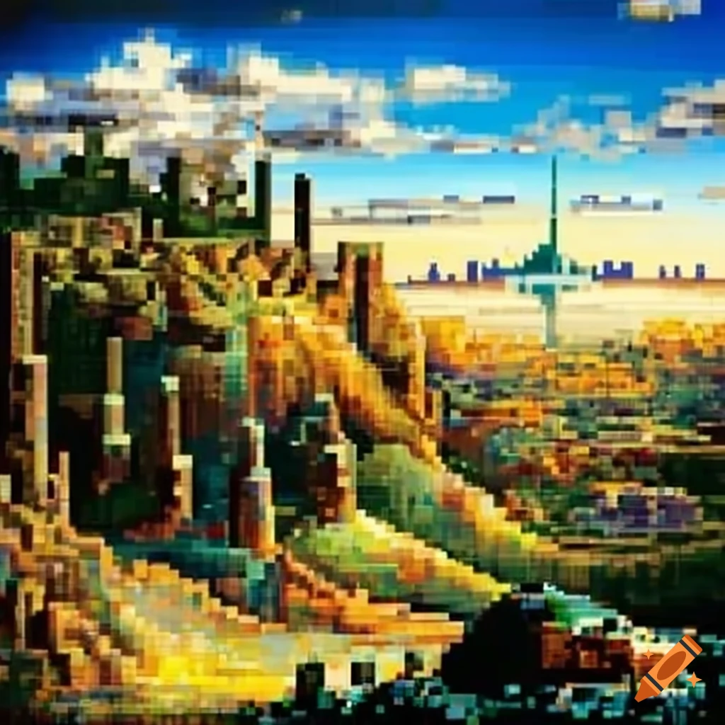 Pixel art of a dali landscape on Craiyon