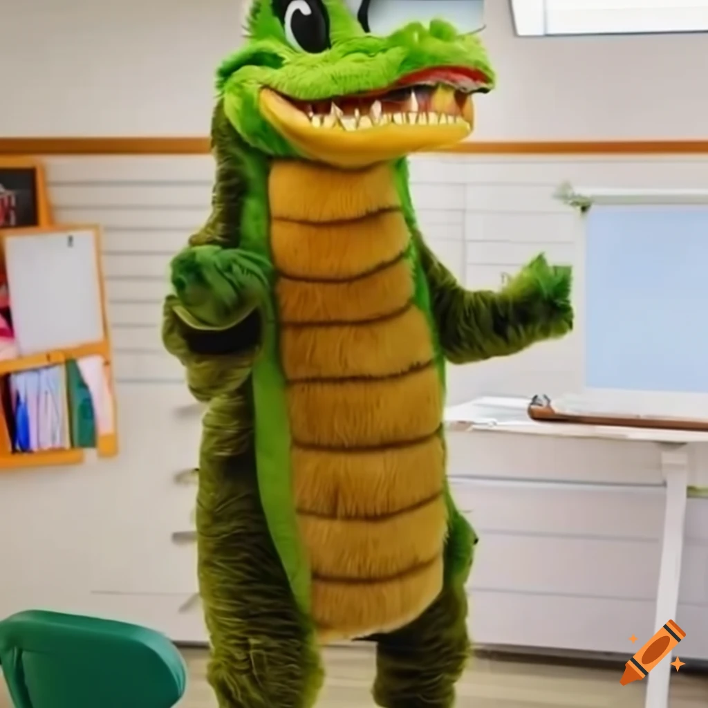 Female teacher in alligator mascot costume in classroom on Craiyon