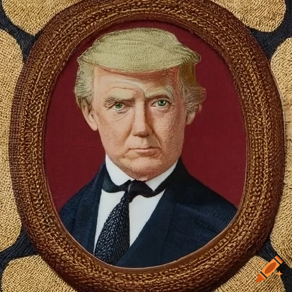 Vintage embroidery close-up portrait of donald trump as a general on ...