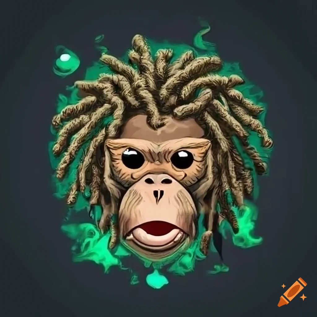 Monkey face with dreadlocks and hallucinating eye logo on Craiyon