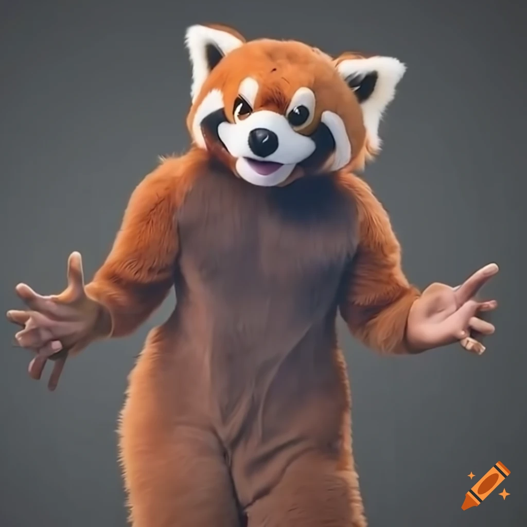 Female teacher wearing red panda mascot fursuit in classroom on Craiyon