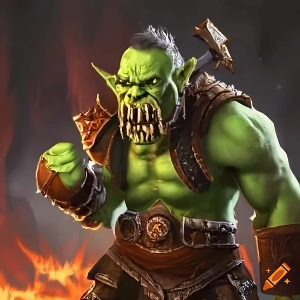 Frustrated orc warrior clenching fists after battle defeat on Craiyon