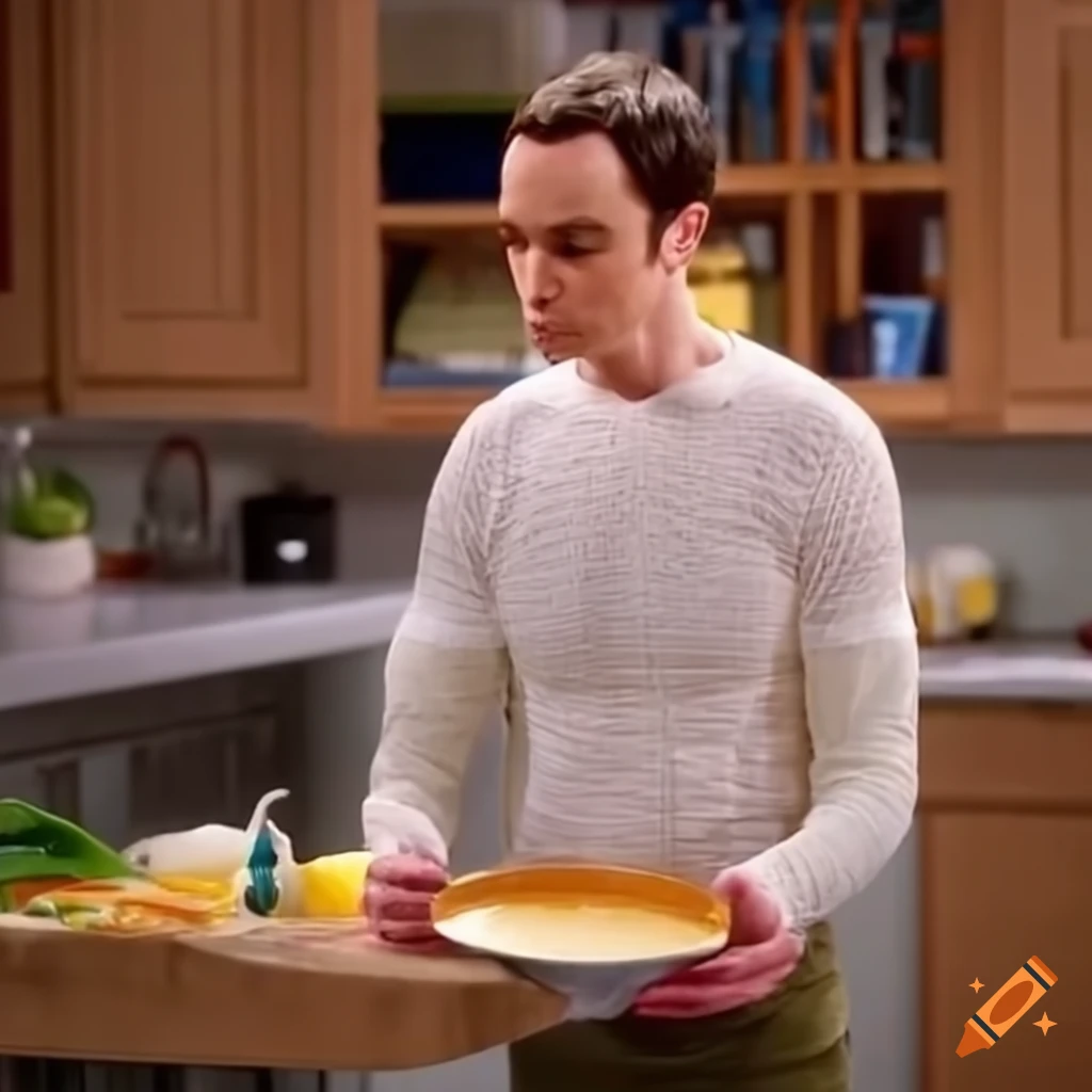 Sheldon serving soup in a soup kitchen from Big Bang Theory on Craiyon
