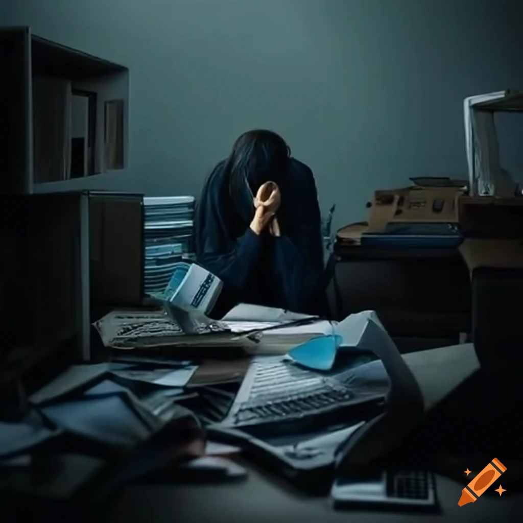 Stressed office workers in a chaotic environment on Craiyon