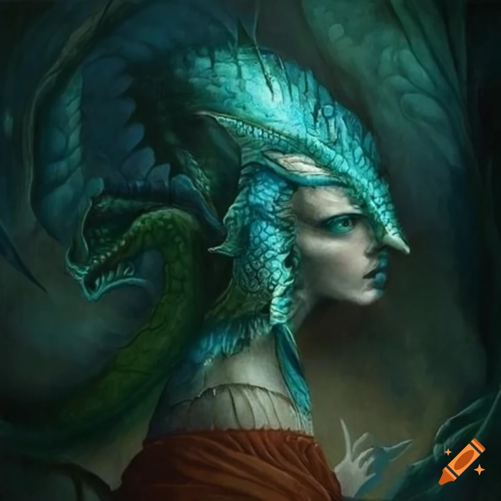 Green blue dragon knight by remedios varo in a historic spanish setting ...