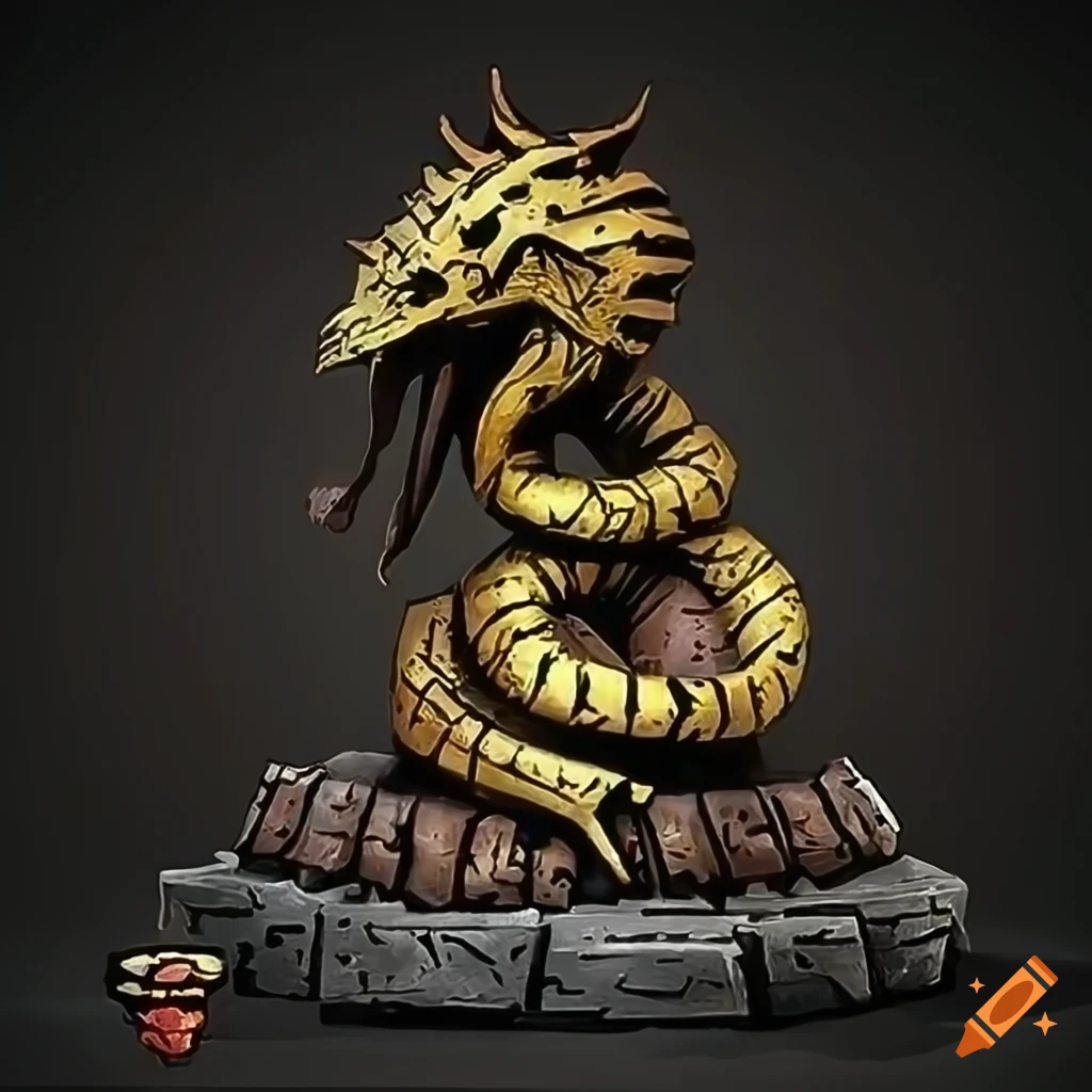 Old snake god statue in the style of darkest dungeon on Craiyon