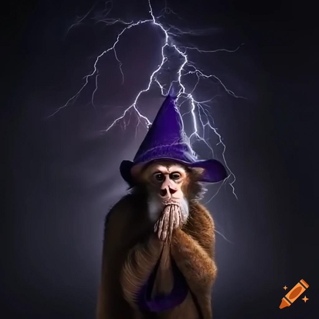 Wizard monkey surrounded by lightning on Craiyon
