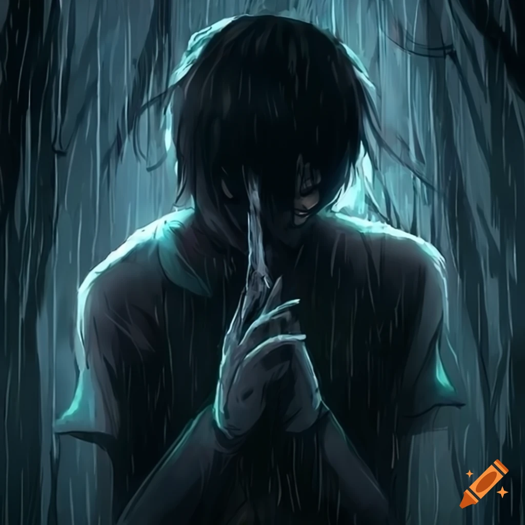 Alone demon boy standing in the rain with a horror theme on Craiyon