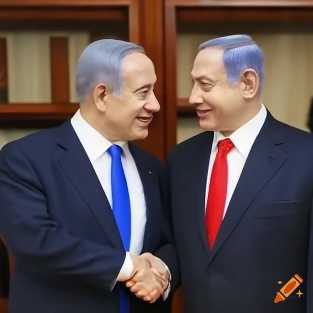 Benjamin Netanyahu shaking hands with Andrew Jackson on Craiyon