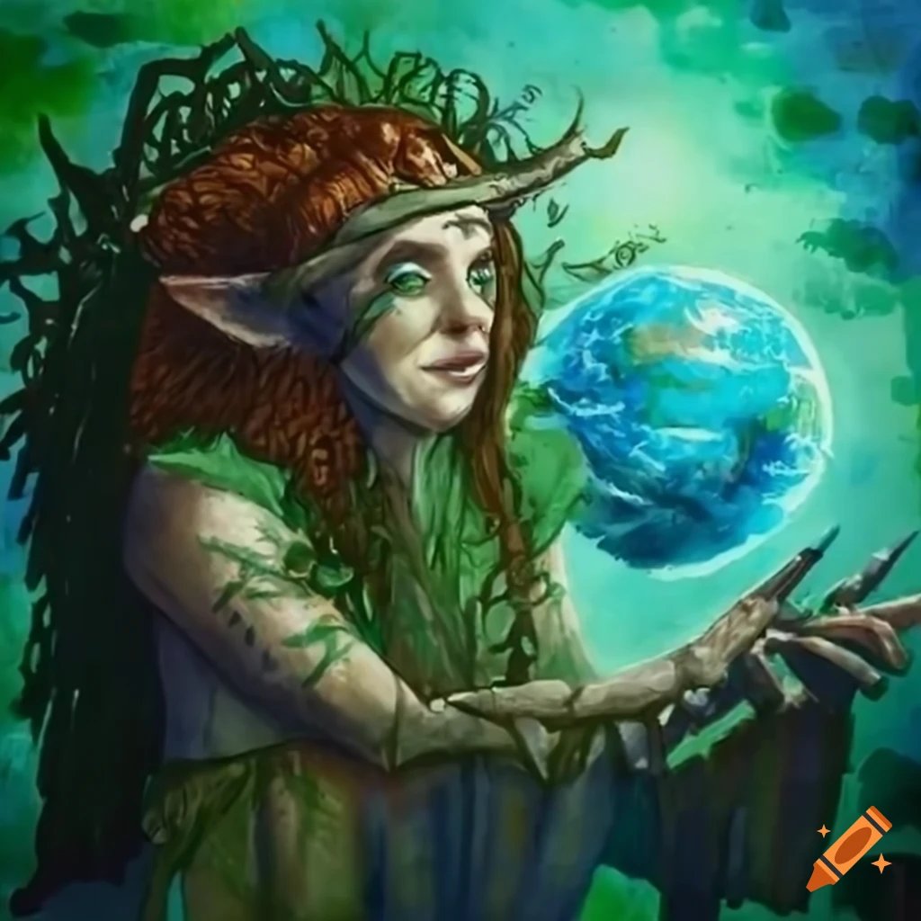 Druid casting earth spell in a fantasy setting on Craiyon