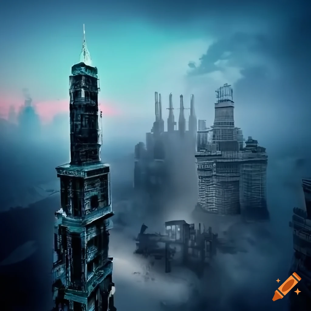 Ruined and dystopian havana city with a single high-rise futuristic ...