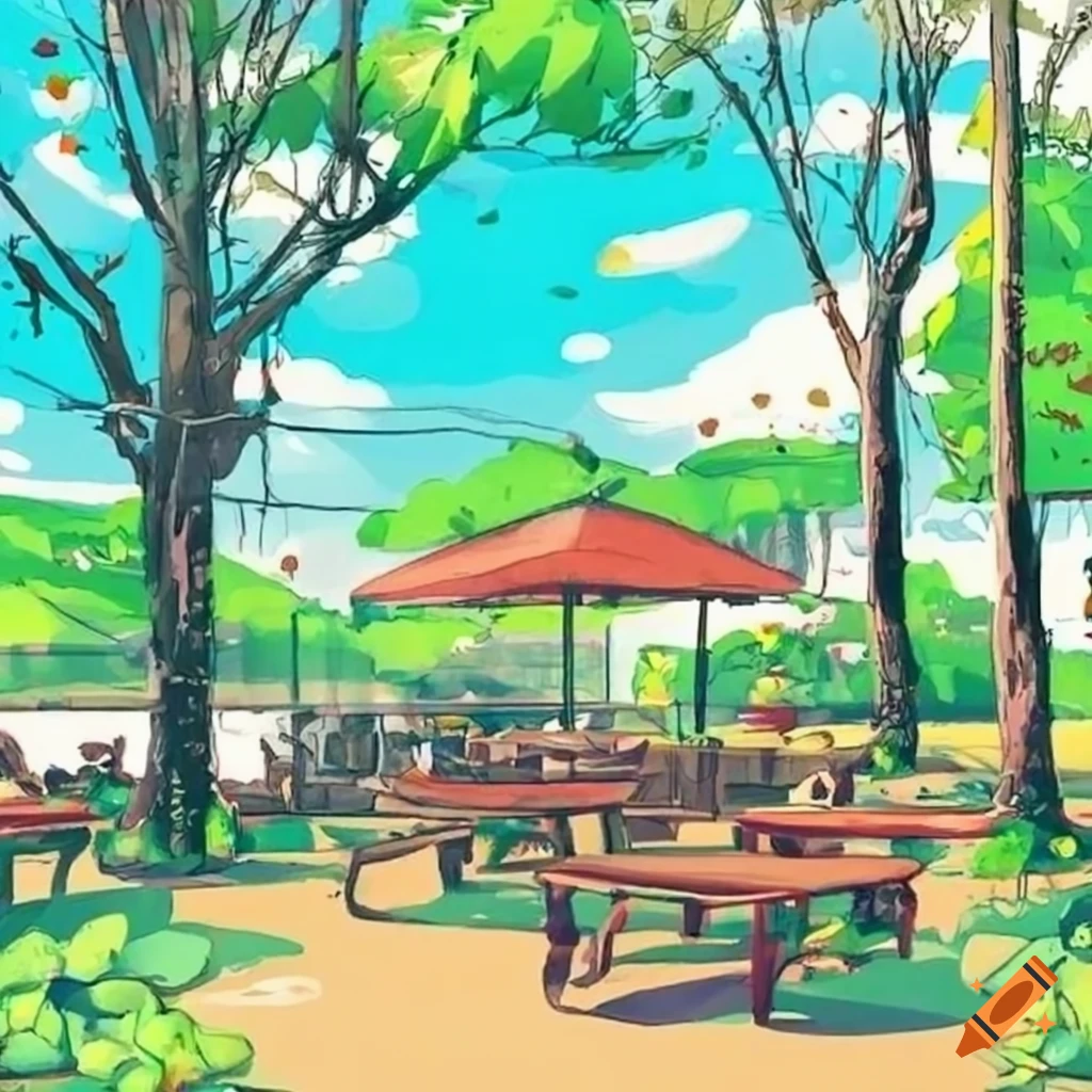 Sketch of a cafe in The Picnic Groves, Tagaytay City on Craiyon