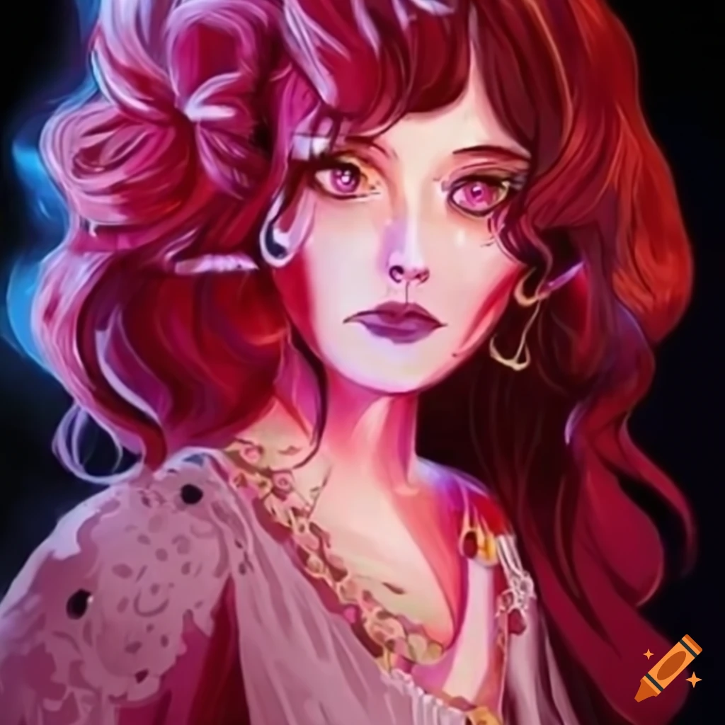 Young woman with long hair in 1920's American cult leader anime style ...