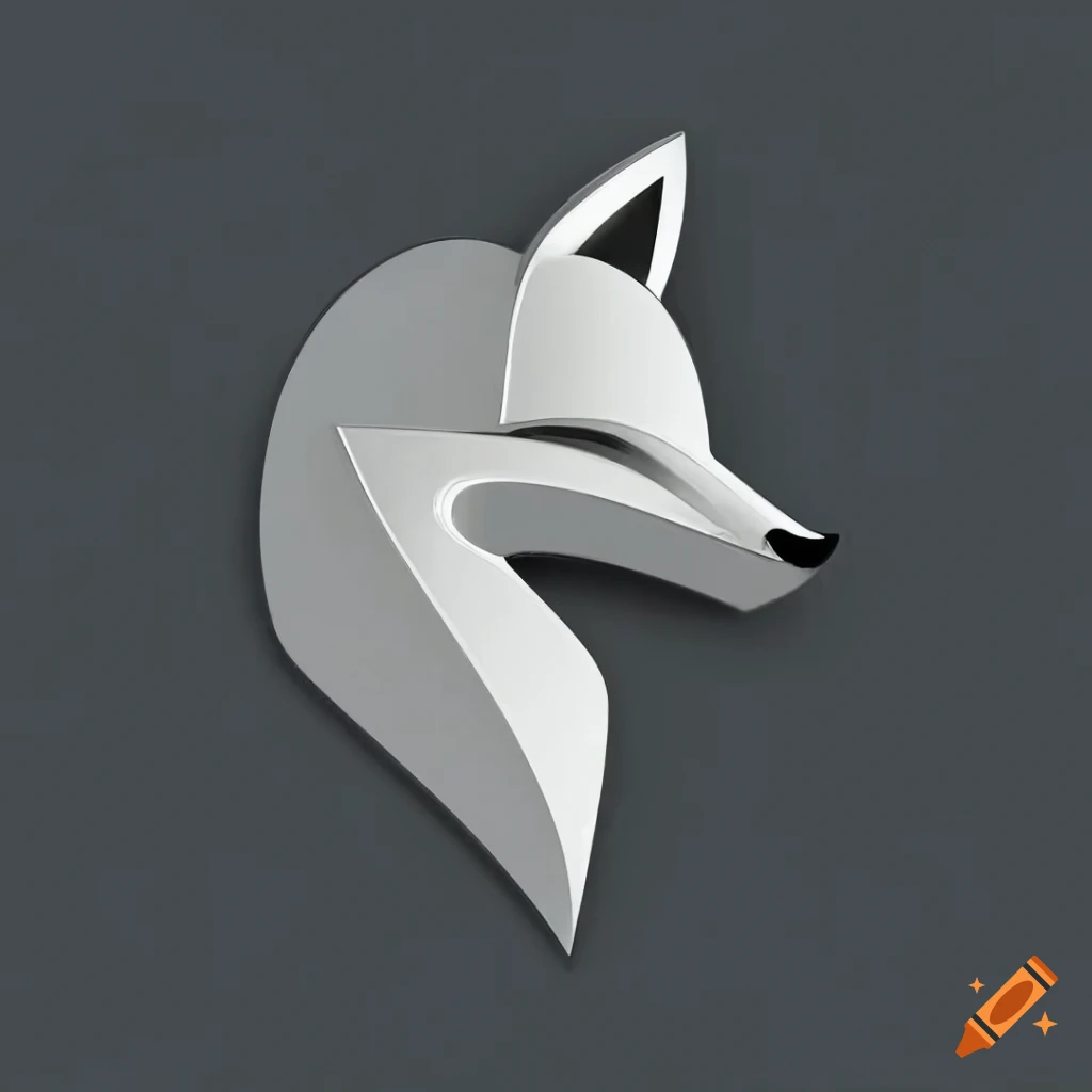 Silver monochrome brand logo of a charming fox in side profile on Craiyon