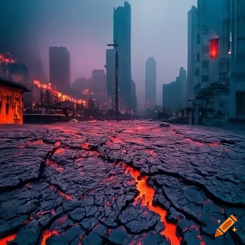 City with lava cracks on the streets on Craiyon