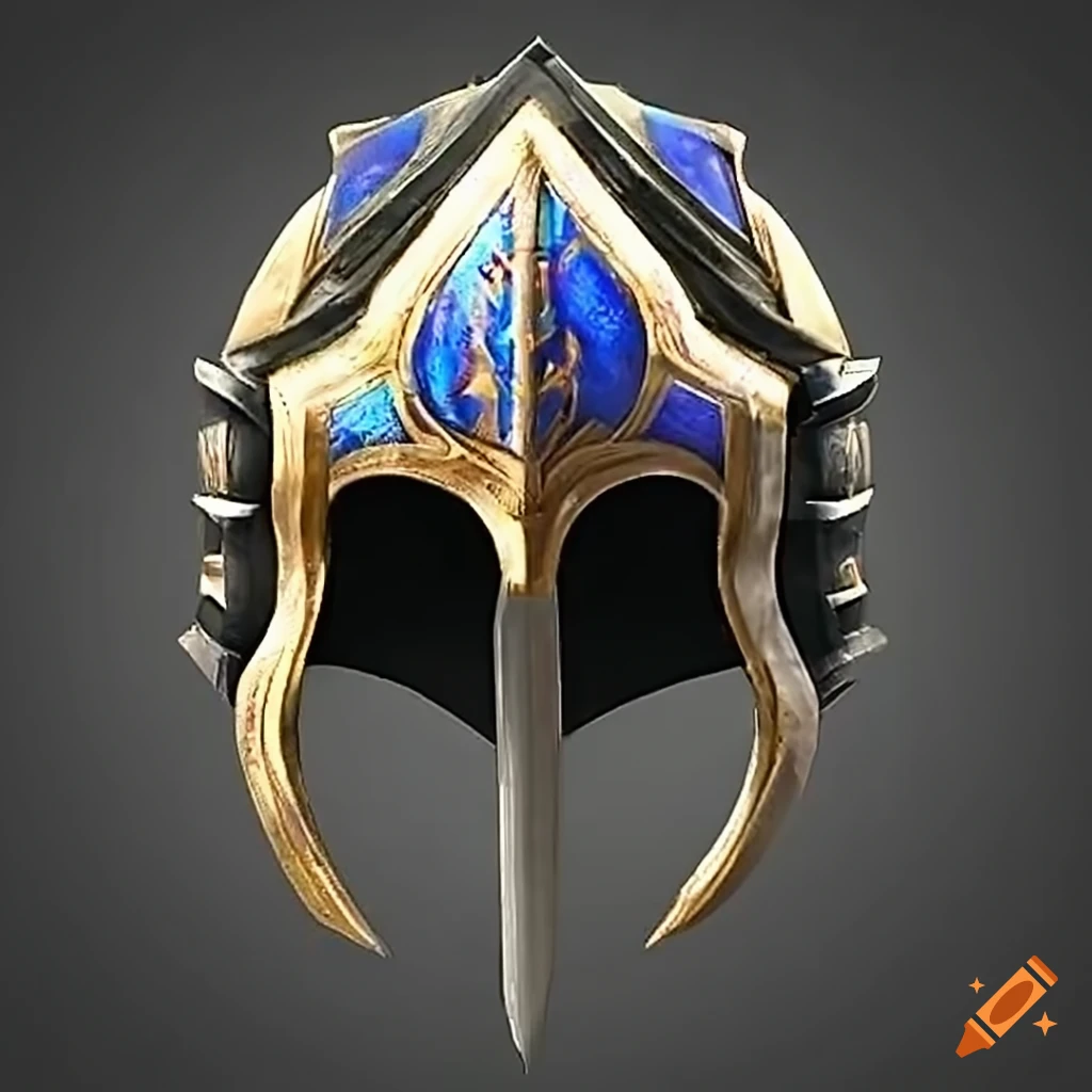 Front view of an elite champion fantasy cursed helmet on Craiyon
