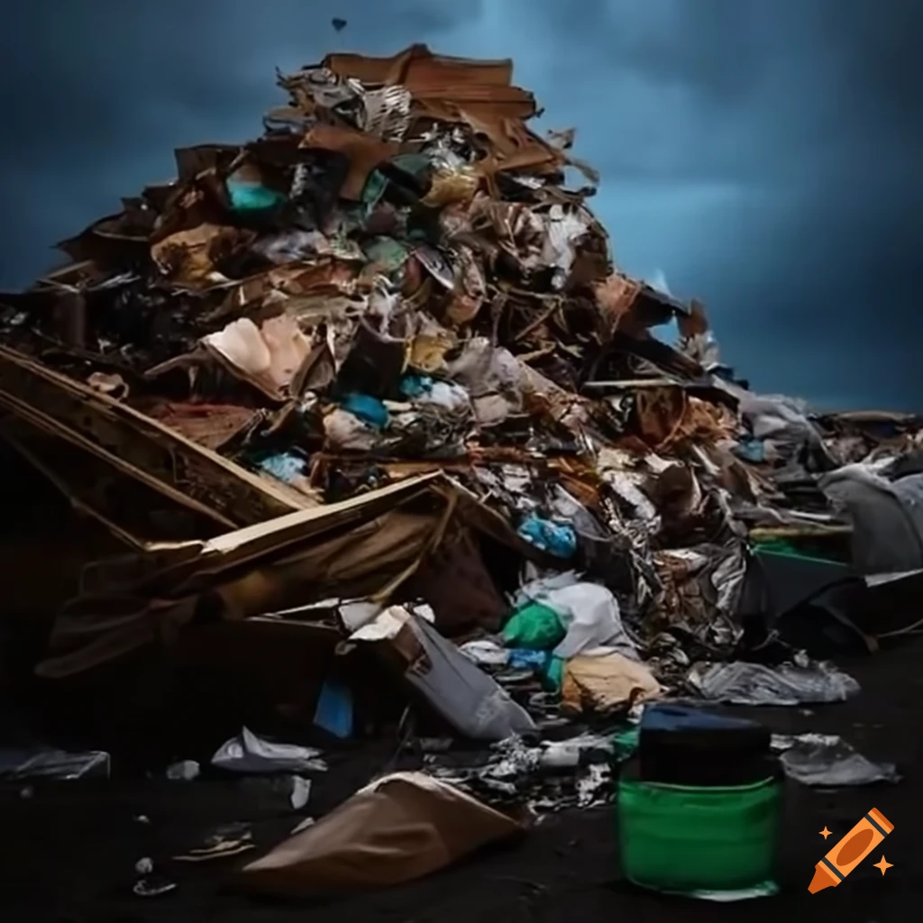 Pile of garbage and debris from destroyed building on Craiyon