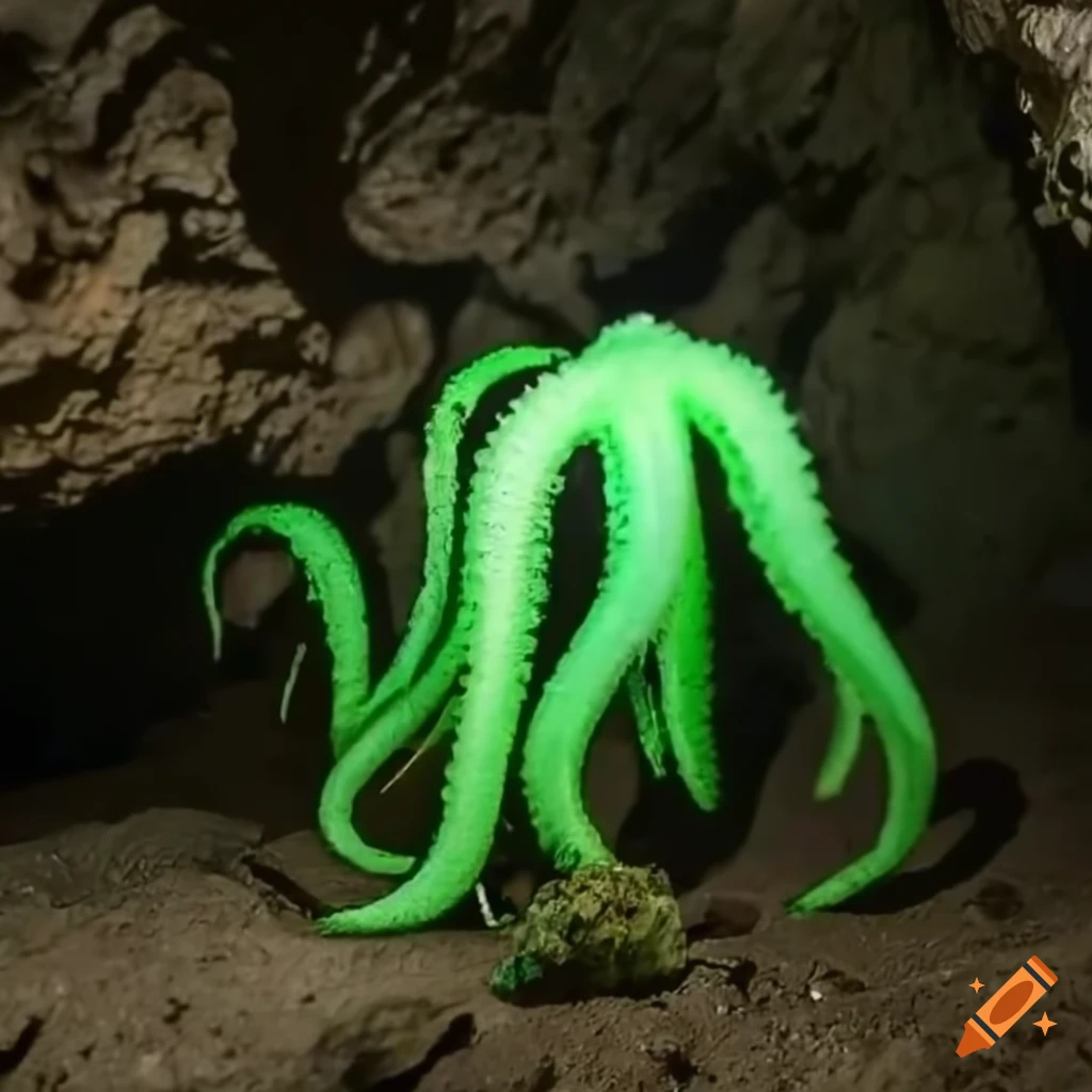 Subterranean cave with tentacles emerging from a chasm on Craiyon