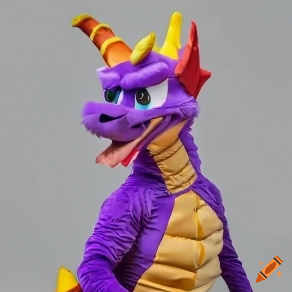 Close up view of female teacher in full body Spyro the purple dragon ...