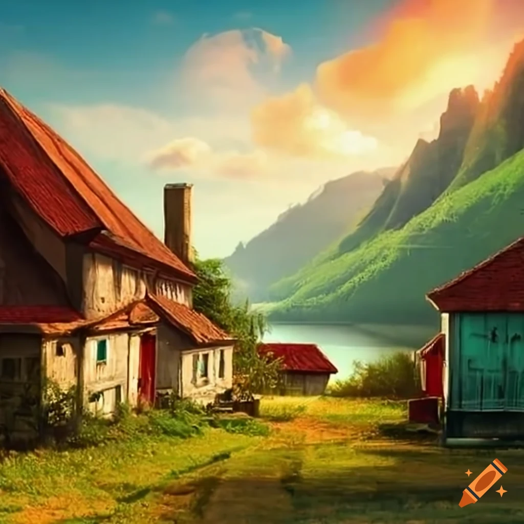 Small village landscape on Craiyon