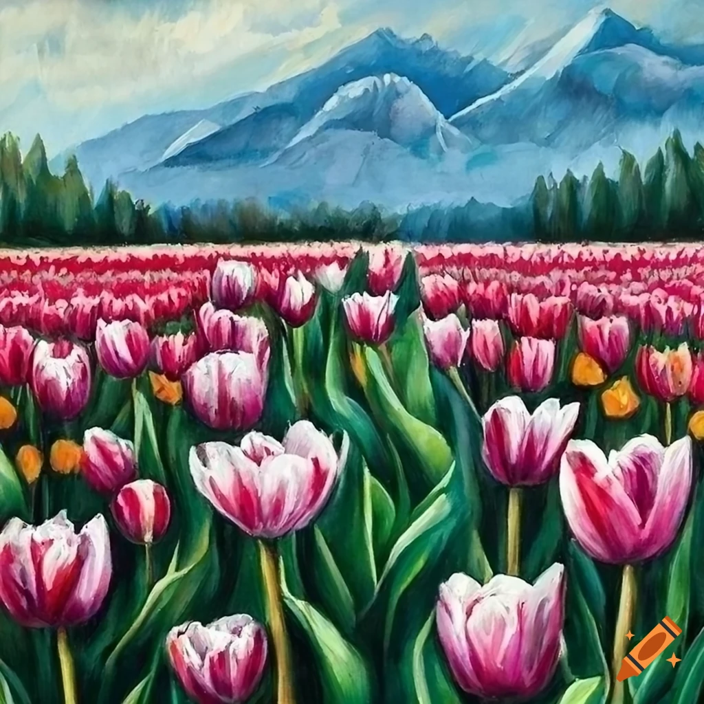 Realistic painting of a serene field of tulips on Craiyon