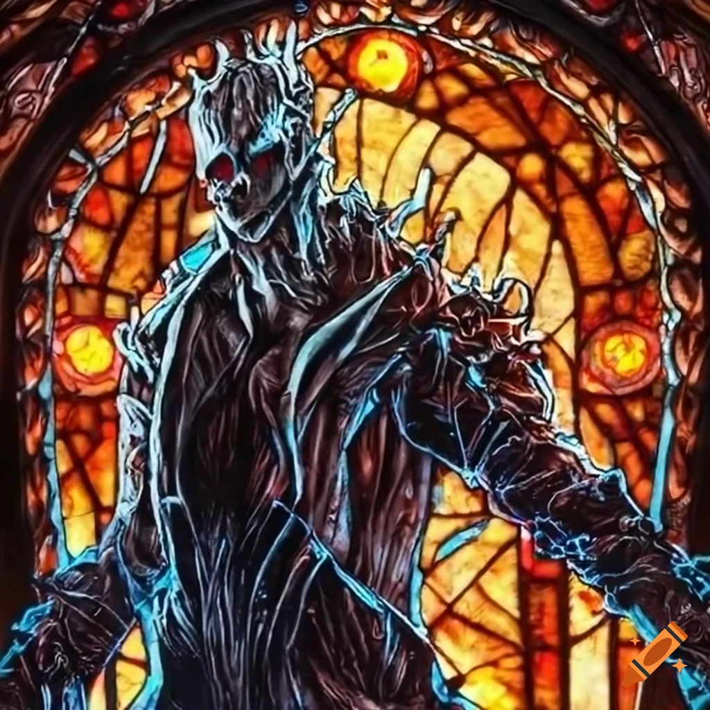 Stained glass art of ghost rider/savitar on Craiyon