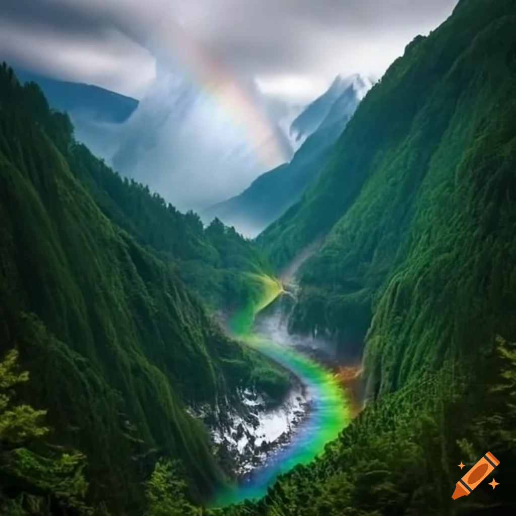 Scenic view of waves, forests, mountains, and an island paradise on Craiyon