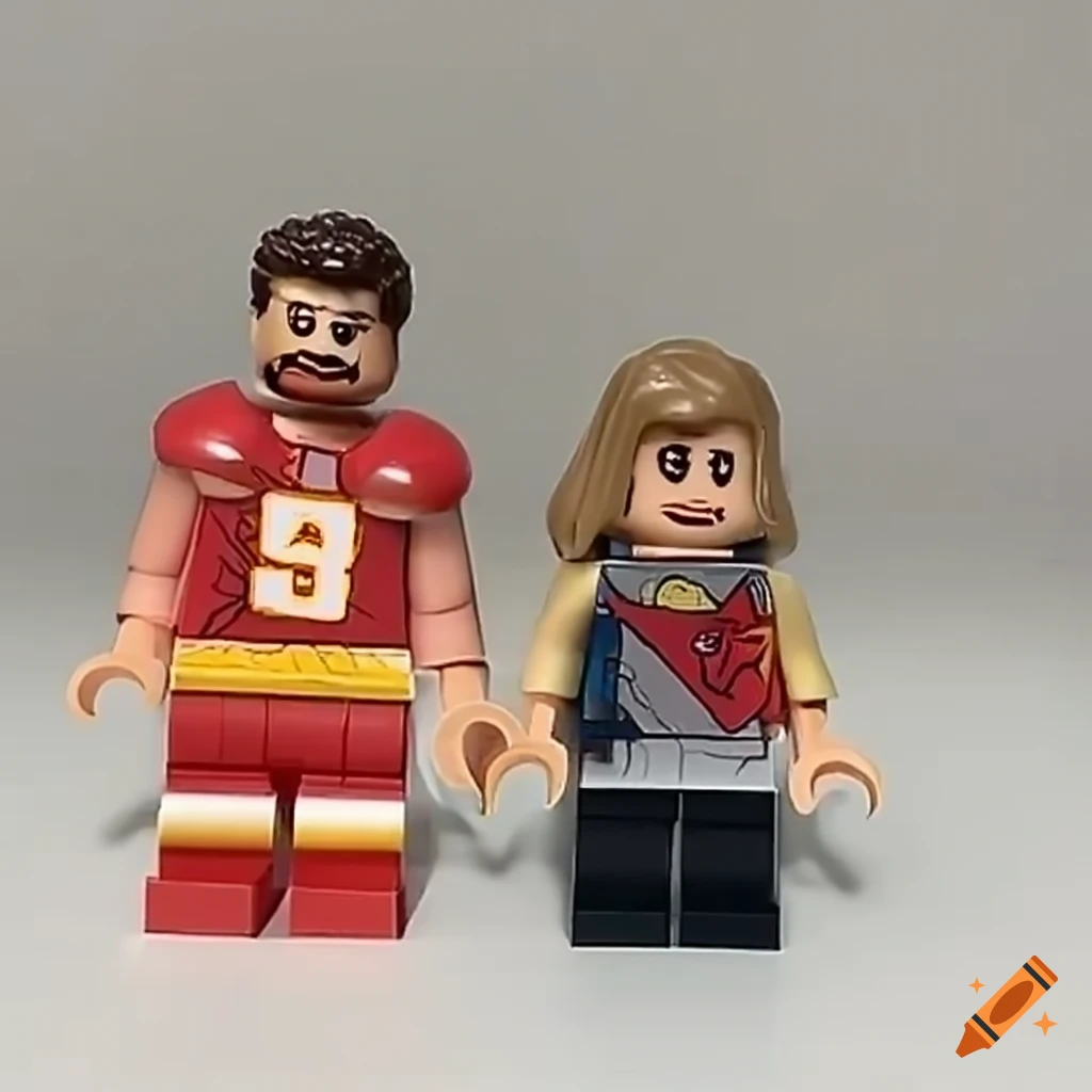 Lego mini figures of Taylor Swift and Travis Kelce on Craiyon