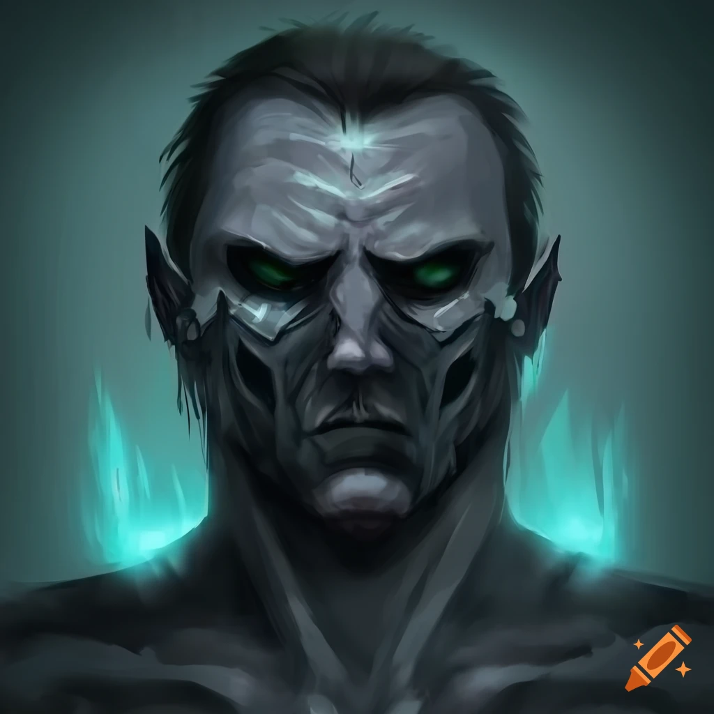 Man with onyx skin and a black featureless mask in a fantasy setting on ...