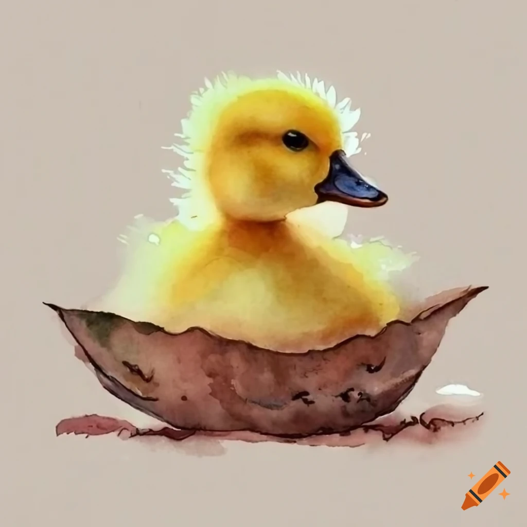 Watercolor duckling hatching from its shell on Craiyon