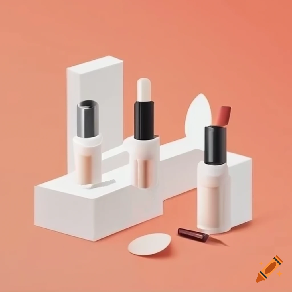 Minimalist isometric makeup cosmetics in natural environment on Craiyon